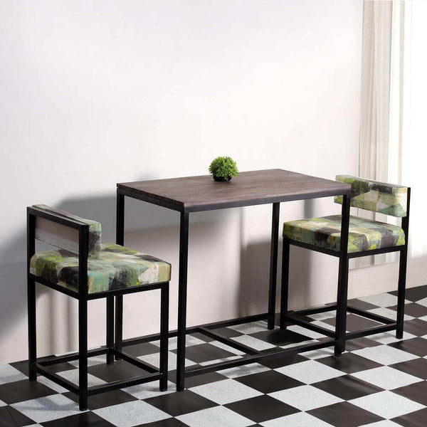 2-Seater Wood & Metal Dining Table Set - Compact & Chic