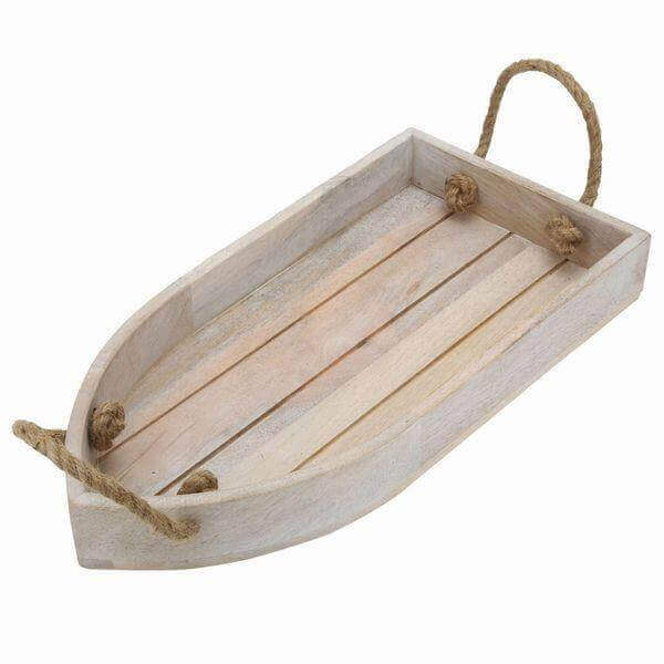 Antique Boat-Shaped Serving Tray with Rope Handle