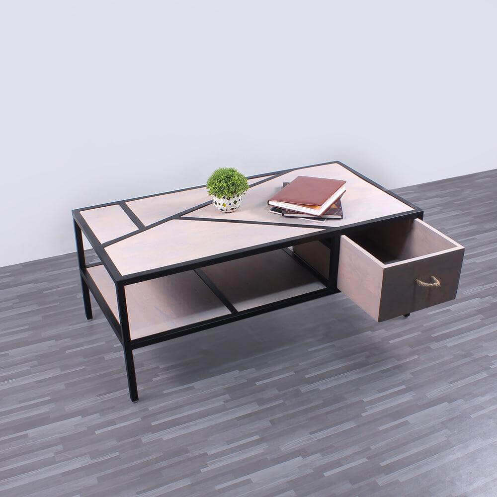 Buy Rectangle Vintage Metal and Wooden Center Table