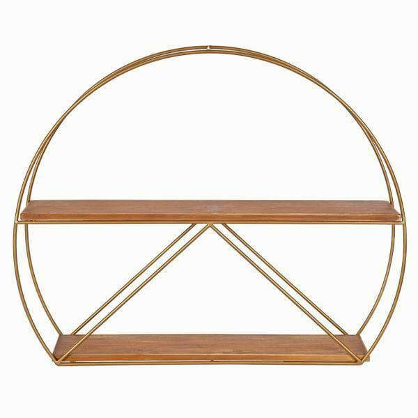 Semi-Ring Dual Panel Golden Metal Wall Shelf