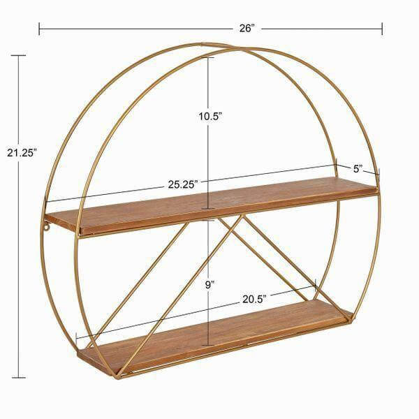 Semi-Ring Dual Panel Golden Metal Wall Shelf